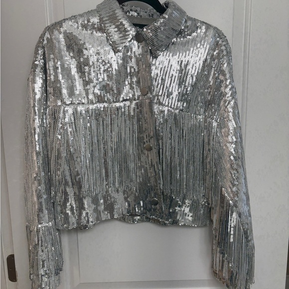 Zara | Jackets & Coats | Cowboy Carter Zara Silver Sequin Fringe Jacket ...